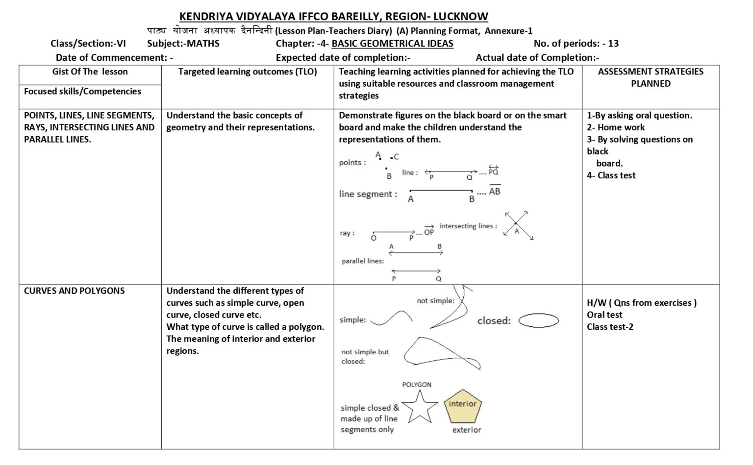 Mathematics Lesson Plan for Class 6 Chapter Wise - CBSE CONTENT